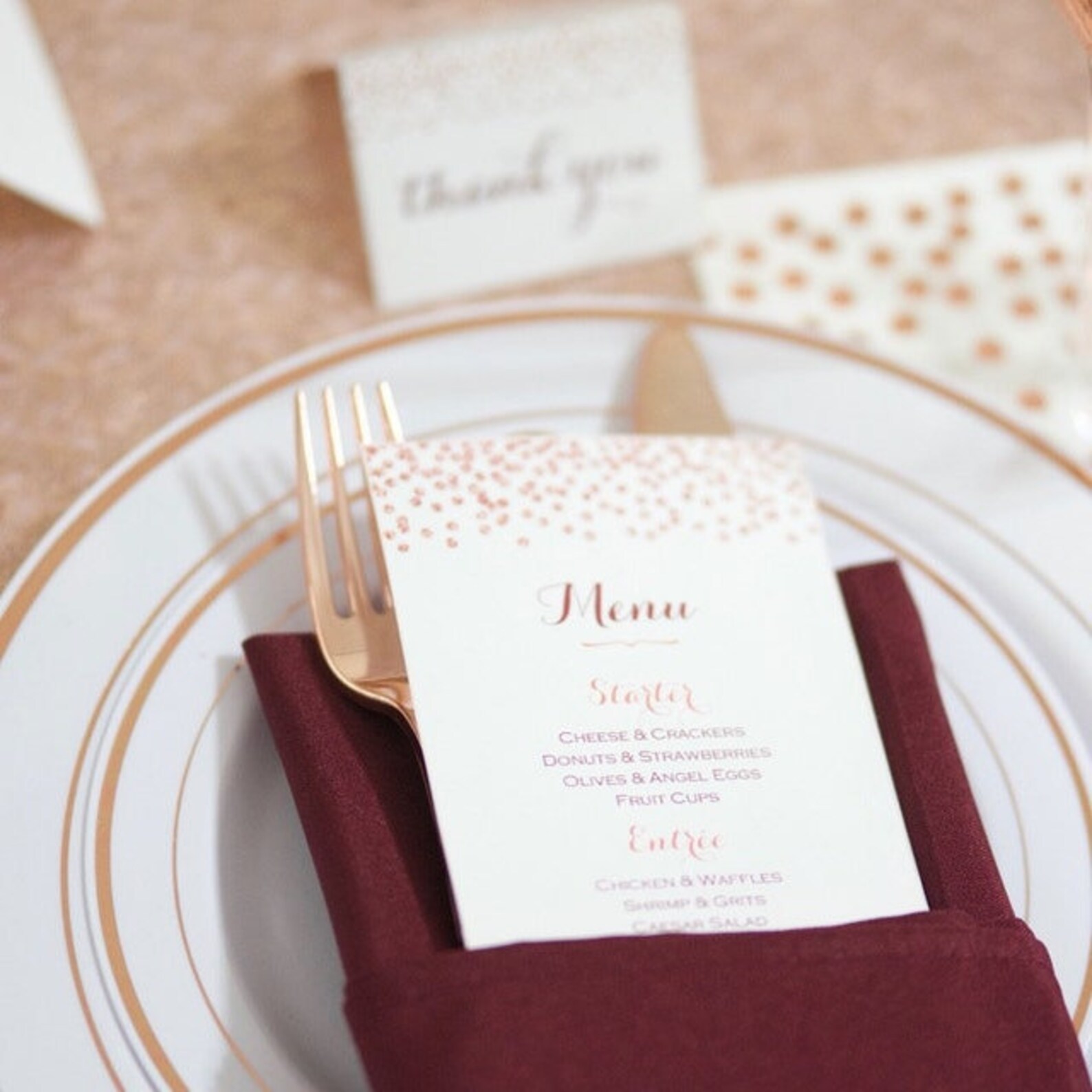 Rose Gold Personalized Wedding Menu, Custom Wedding Menu Printable, DIY ...
