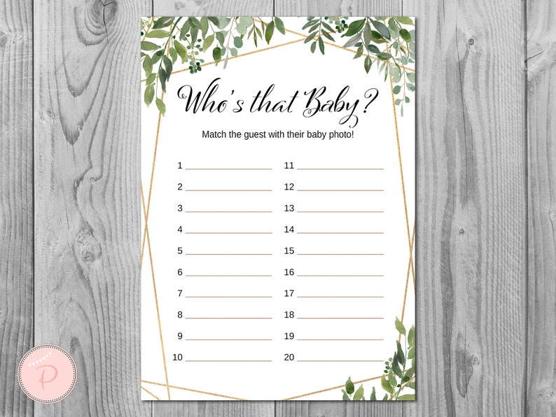 Greenery Who's That Baby Game Who's Baby Game Baby | Etsy