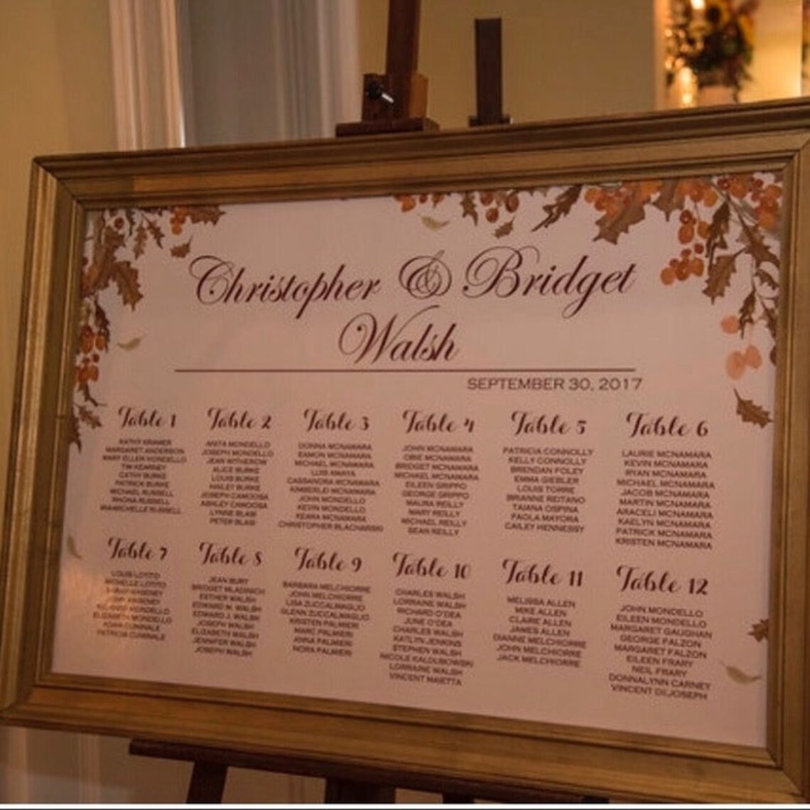 Fall Autumn Find Your Seat Chart, Printable Wedding Seating Chart ...