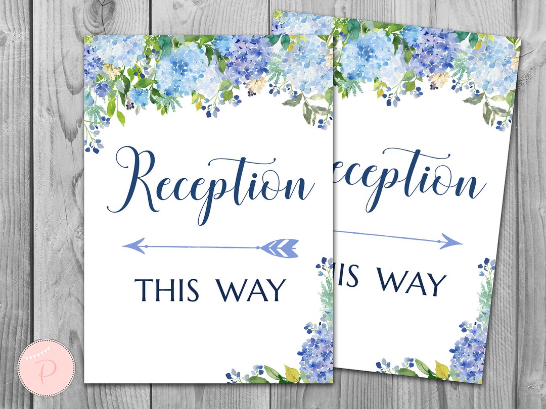 Blue Hydrangea Floral Reception Sign, Wedding Direction Sign, Instant ...