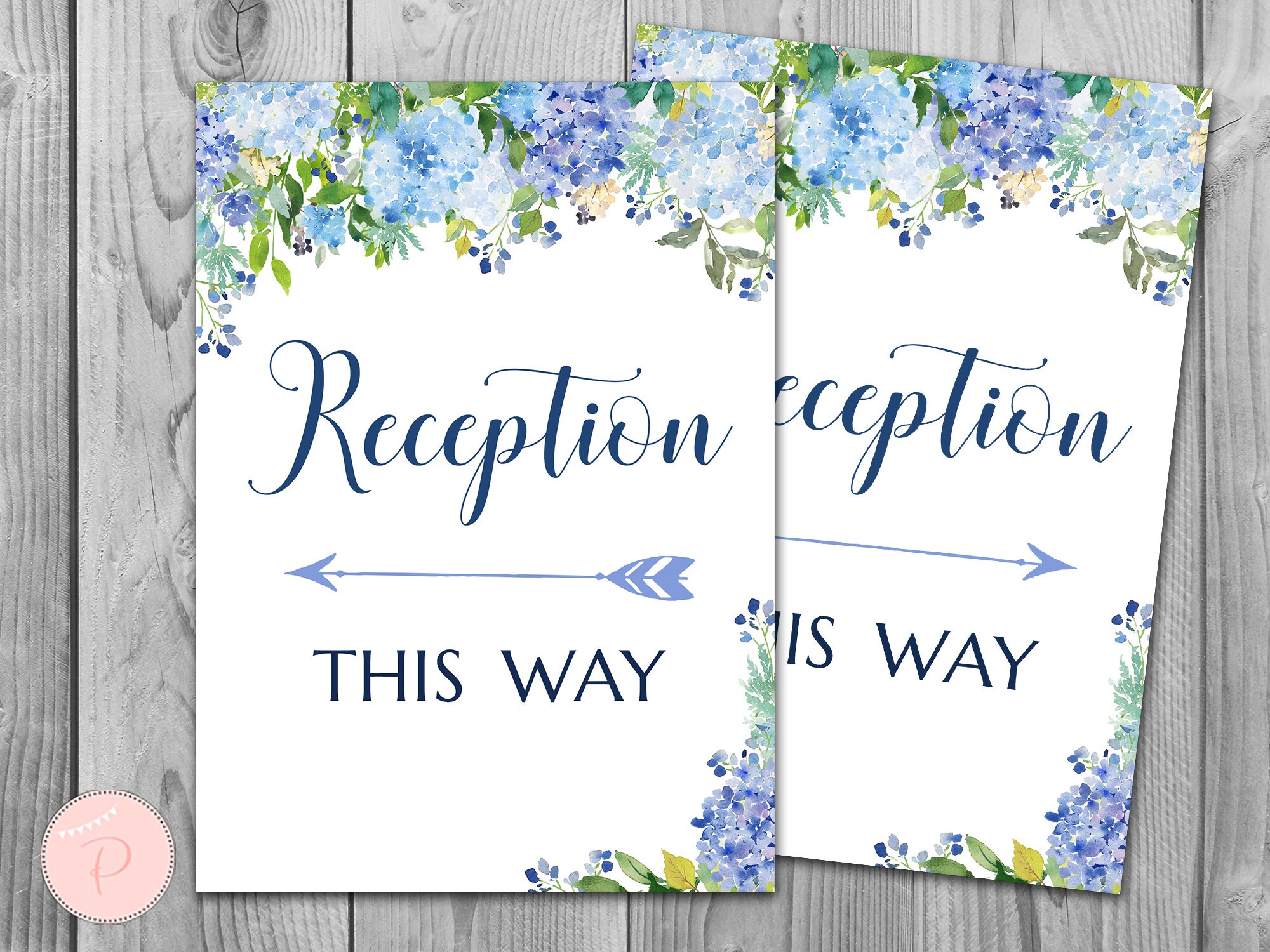 Blue Hydrangea Floral Reception Sign Wedding Direction Sign | Etsy