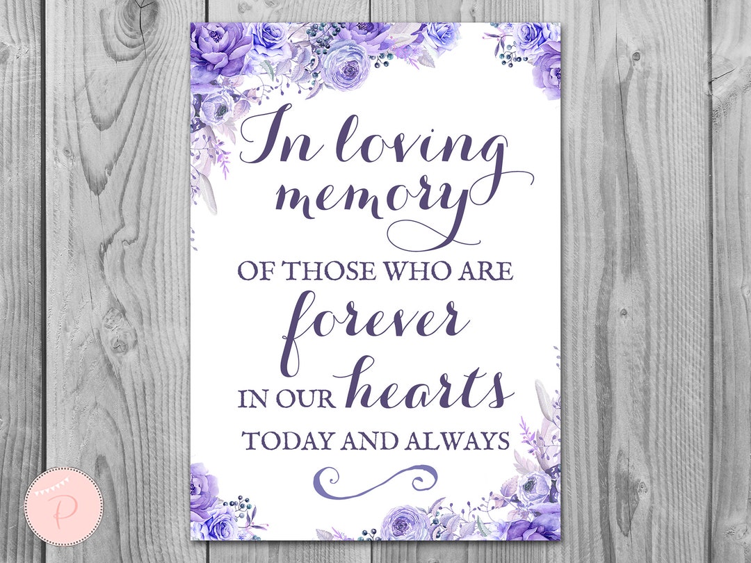 Purple Blue Floral in Loving Memory Wedding Sign, in Loving Memory Sign ...