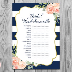 Navy & Gold Bridal Word Scramble Bridal Shower Game, Unscramble, Bridal ...
