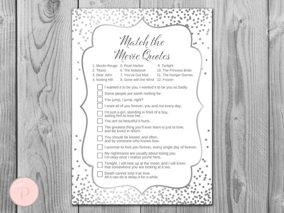 Silver Confetti Movie Matching Game Famous Love Quote Movie - Etsy