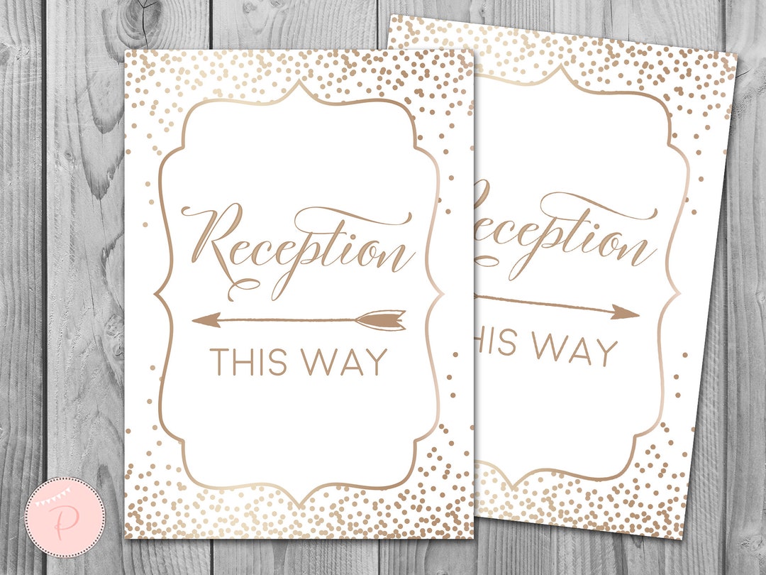 Gold Reception Sign, Wedding Direction Sign, Instant Download ...