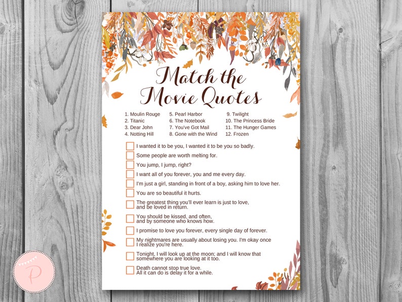 Autumn Fall Movie Matching Game Famous Love Quote Movie Game | Etsy