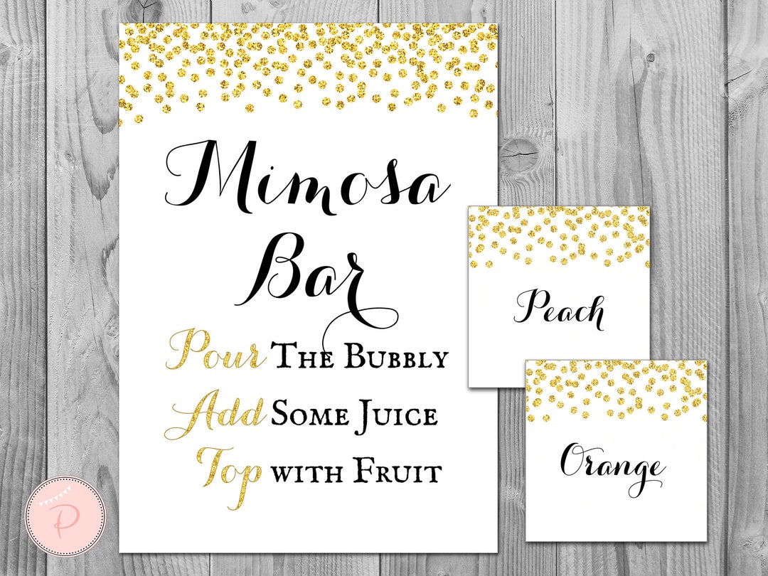 Gold Confetti Mimosa Bar Sign, Bubbly Bar Sign, Wedding Bar Sign ...