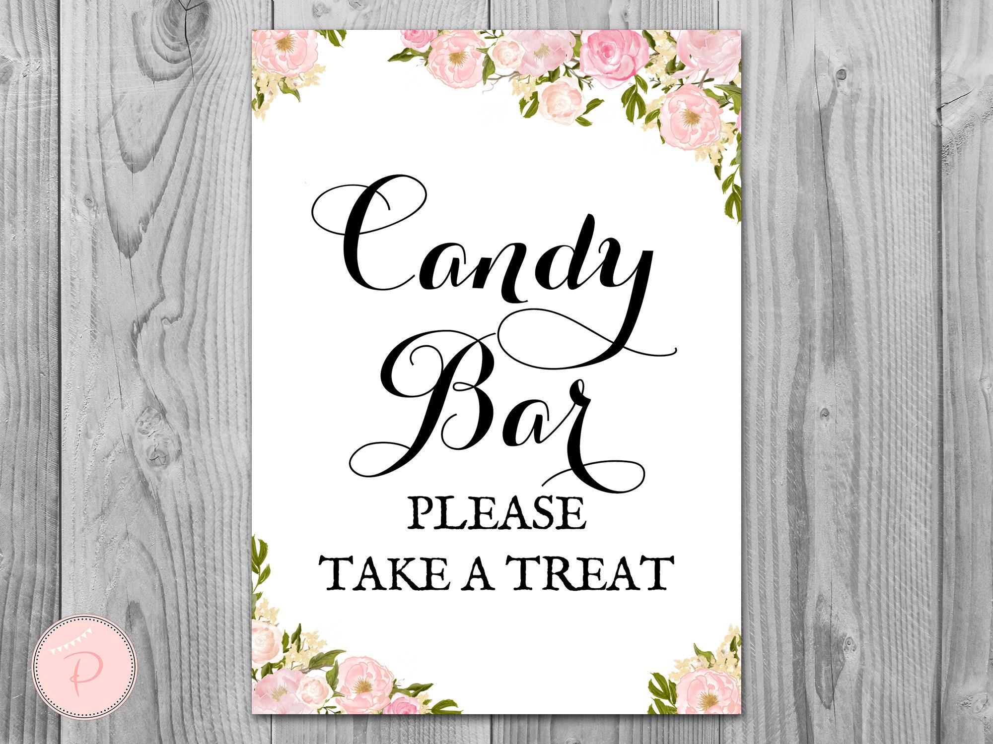 Pink Floral Candy Bar Sign Instant Download Wedding Dessert - Etsy
