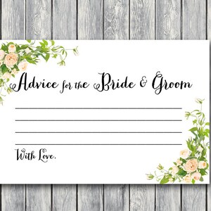 Advice for the Bride and Groom Card & Sign, Printable Advice Cards ...