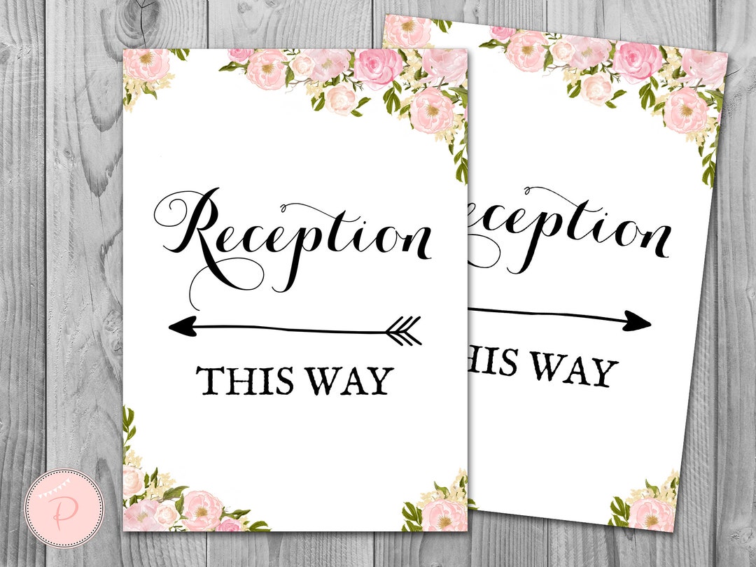 Pink Peonies Reception Sign Wedding Direction Sign Instant - Etsy