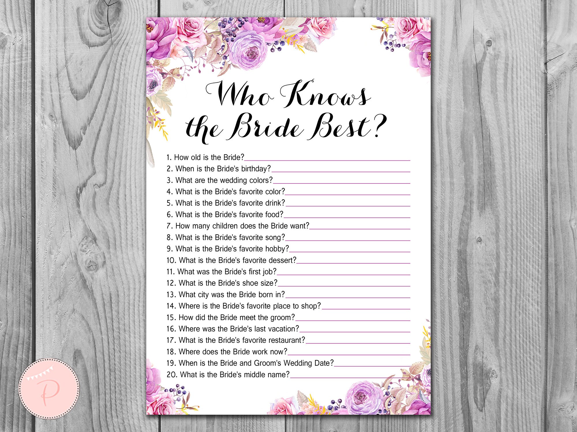 Purple How well do you know the Bride game Who knows the | Etsy