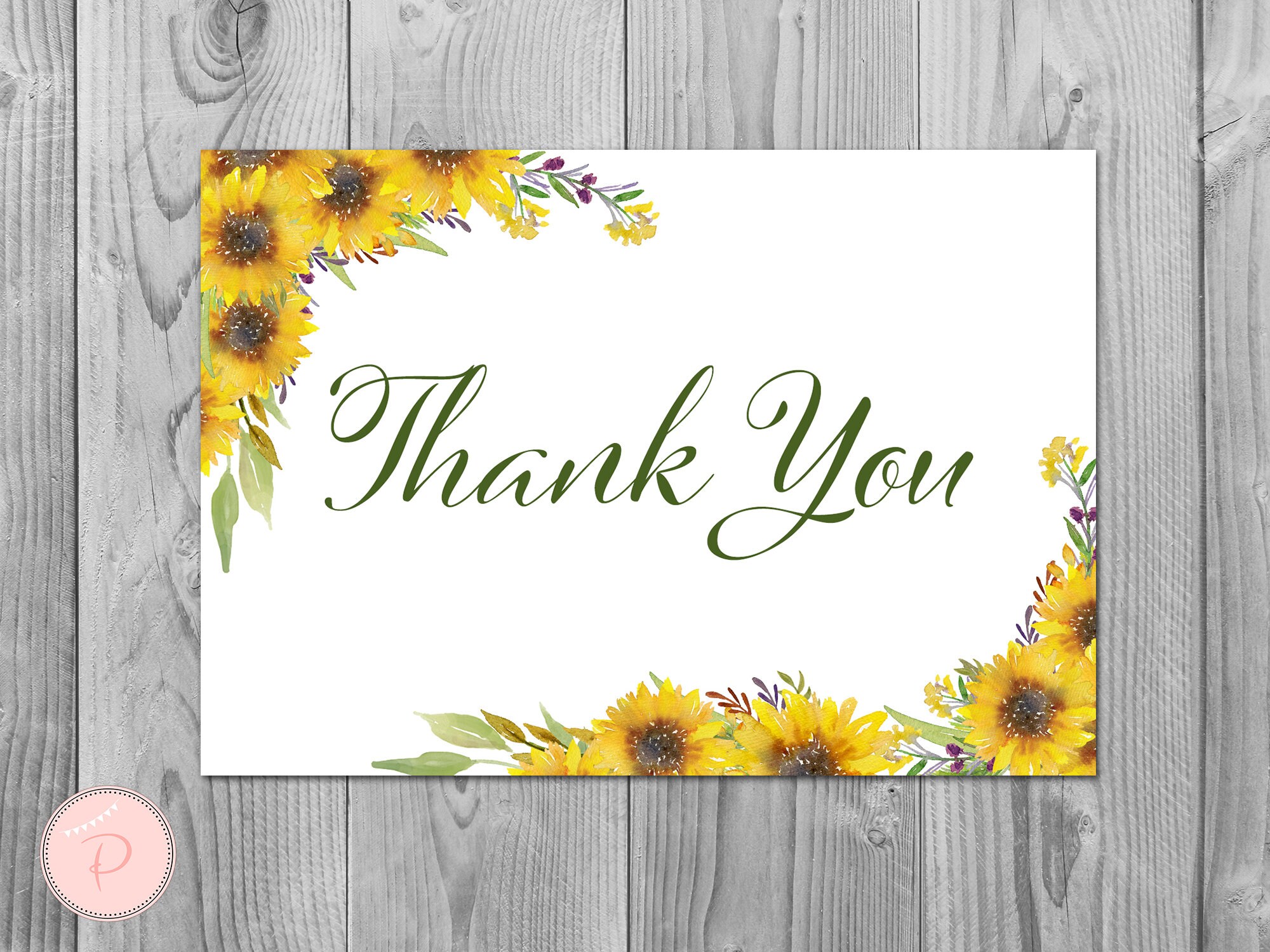 Sunflower Flat Thank You Cards Flat Card Thank You Notes | Etsy