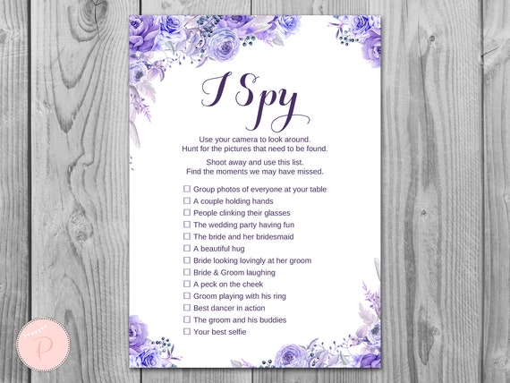 Purple Blue Floral I Spy Wedding Scavenger Game Wedding Game | Etsy