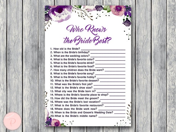 Purple How well do you know the Bride game Who knows the | Etsy