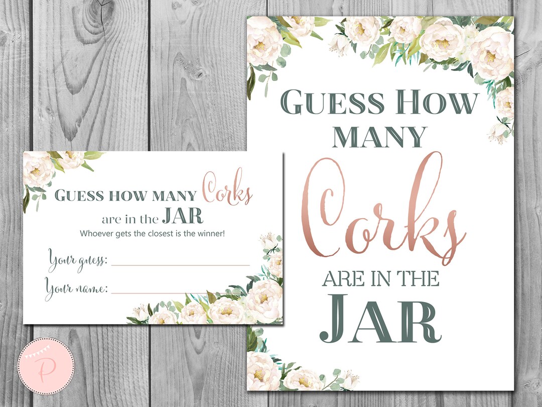 Cream Floral Guess How Many Corks, Bridal Shower Games, Rustic Mason ...