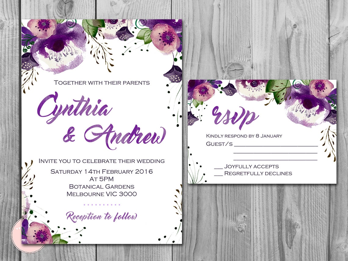 Purple Wedding Invitation Wedding Invitation Printable | Etsy