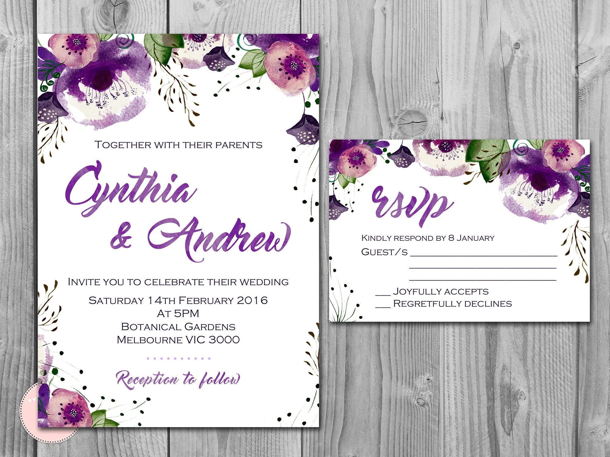 Purple Wedding Invitation Wedding Invitation Printable | Etsy