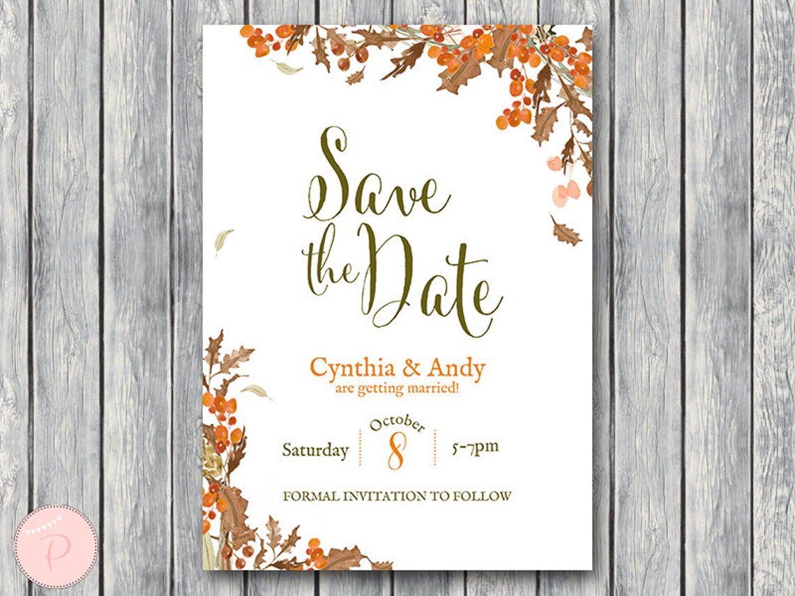 Autumn Save the Date Wedding Invitation, Invitation Printable, Bridal ...