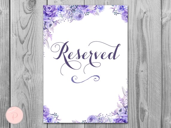 Purple Floral Reserved sign Wedding Reserved seating sign | Etsy