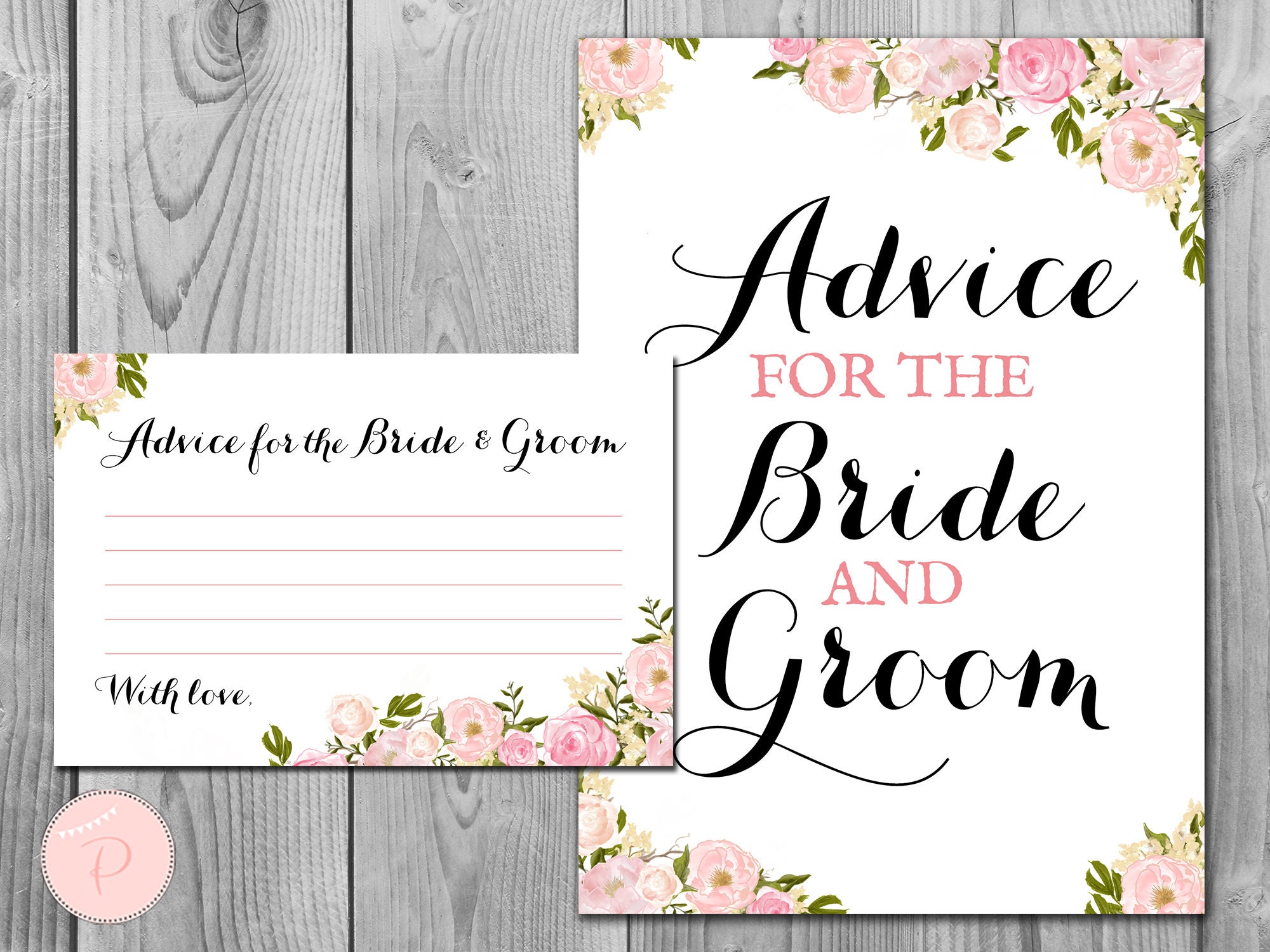 Pink Advice for Bride Groom Card & Sign, Printable Advice Cards ...