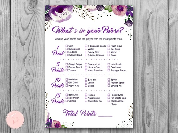 Purple Floral What's in Your Bridal Shower Game Purse - Etsy