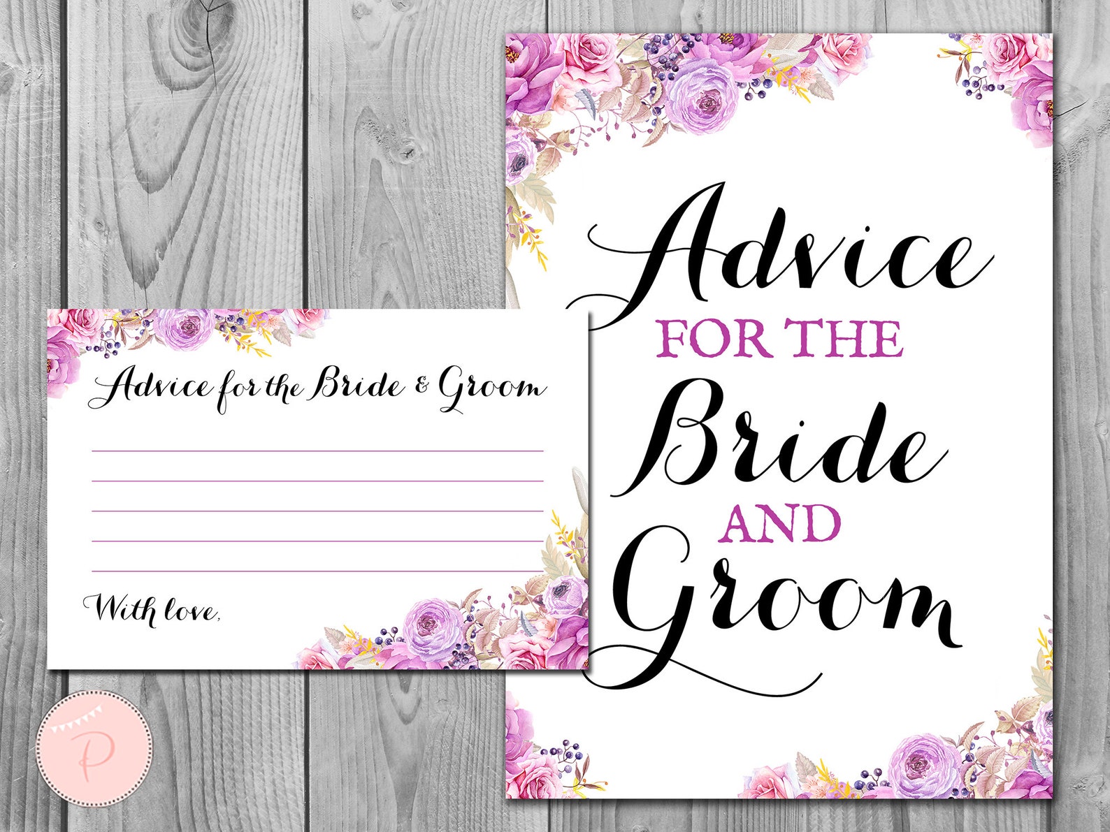 Purple Advice for the Bride Groom Card & Sign, Printable Advice Cards ...
