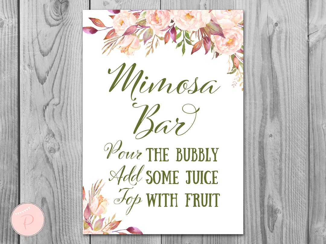 Boho Mimosa Bar Sign, Bubbly Bar Sign, Wedding Bar Sign, Printable Sign ...