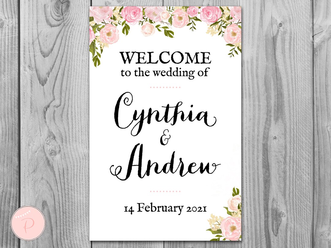 Pink Peonies Personalized Welcome Sign, Personalized Wedding Sign ...