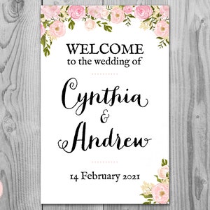 Pink Peonies Personalized Welcome Sign, Personalized Wedding Sign ...
