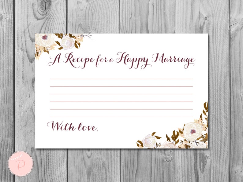 A Recipe for a Happy Marriage Printable Card Wedding Shower - Etsy ...