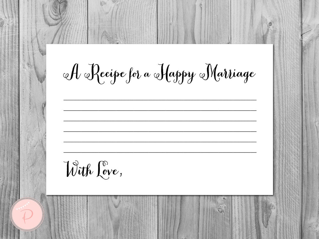 A Recipe for a Happy Marriage Printable Card, Bridal Shower Game ...