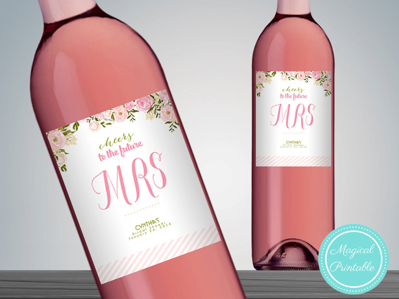 Pink Floral Printable Wine Bottle Label Printable Wine Bottle | Etsy