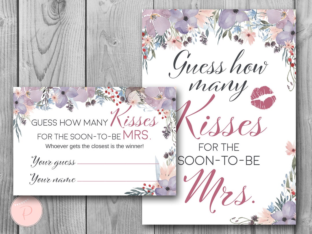 Purple Guess How Many Kisses, Bridal Shower Game, Rustic Mason Jar ...