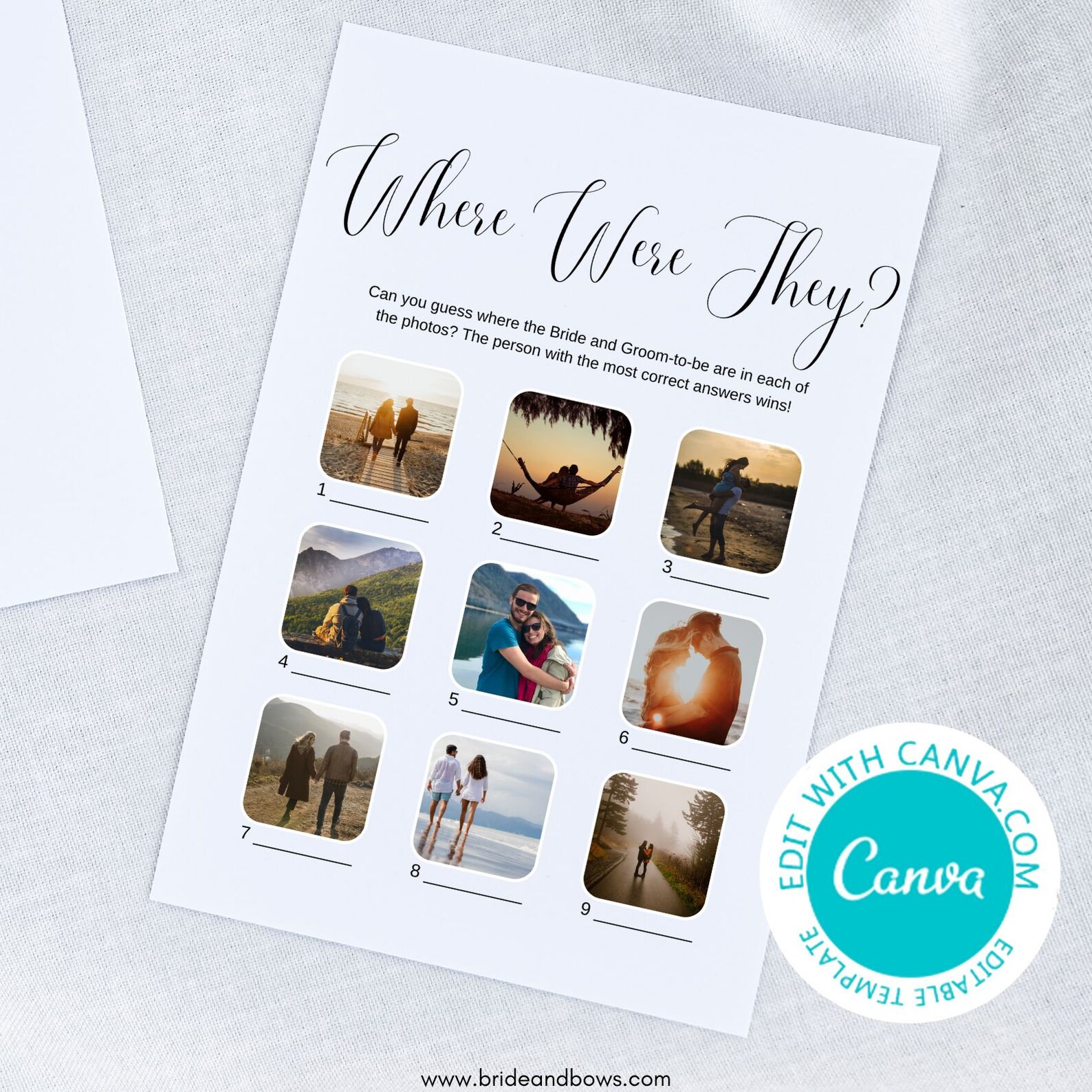 Editable Where Were They? Guess the Photo Game, Minimalist Bridal ...