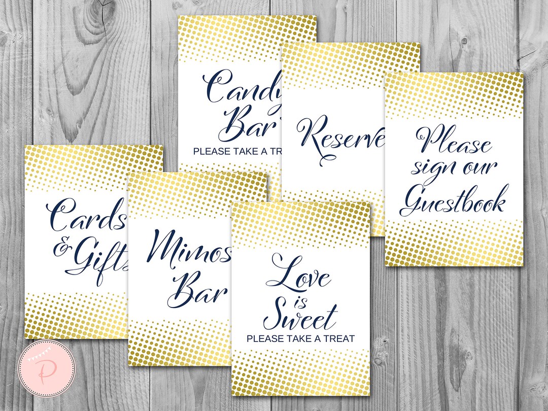 Gold Pattern Bridal Shower Table Signs Package, Instant Download, 6 ...