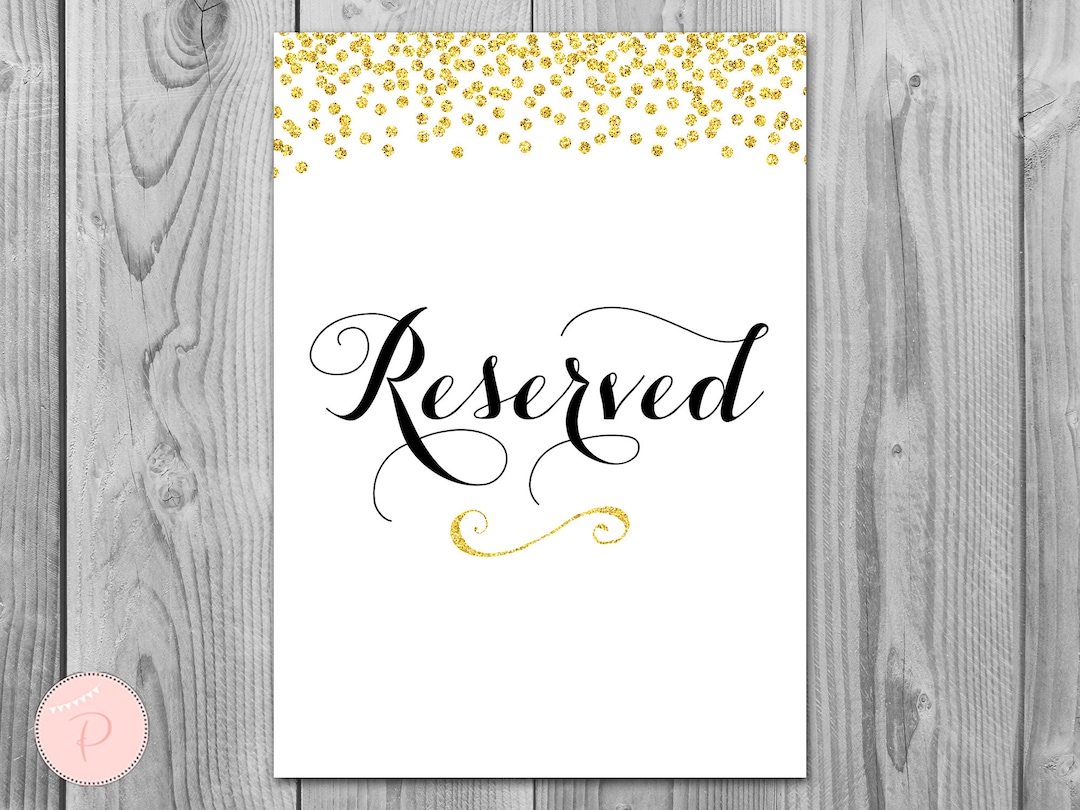 Gold Confetti Reserved Sign, Wedding Reserved Seating Sign, Reserved ...