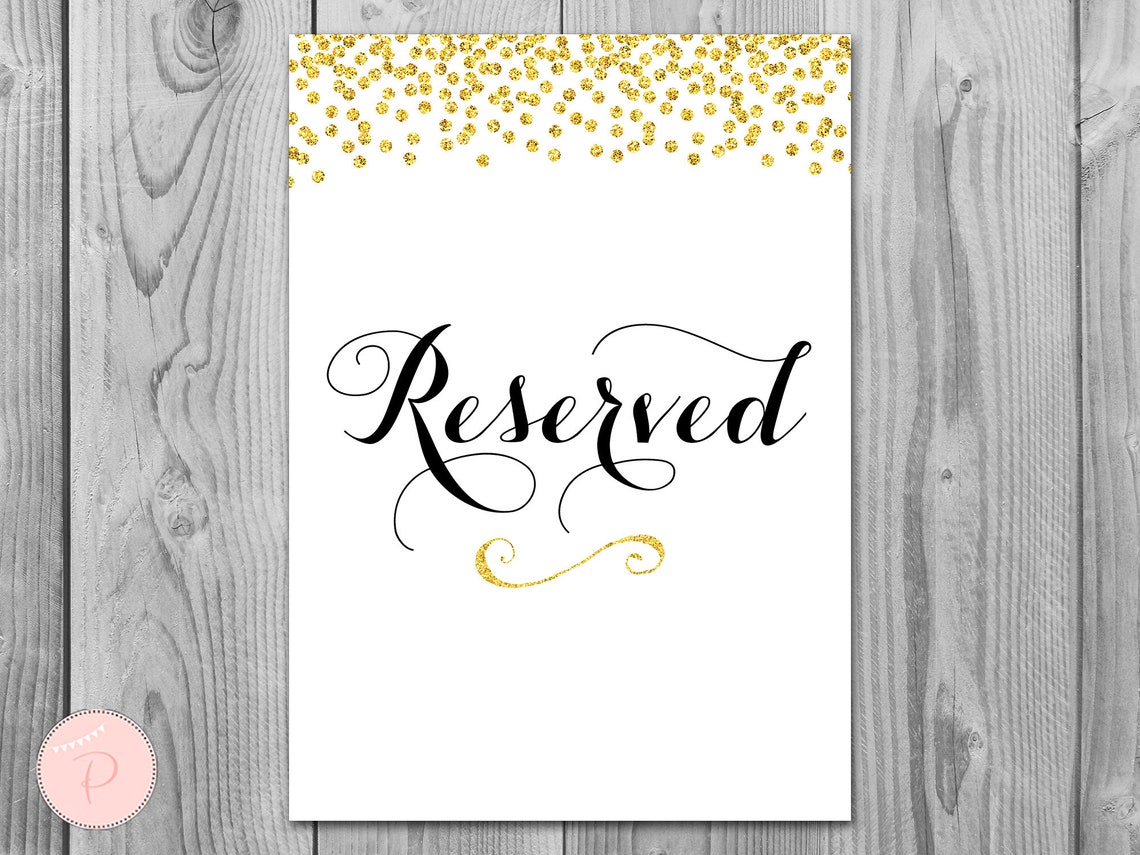 Gold Confetti Reserved Sign Wedding Reserved Seating Sign | Etsy