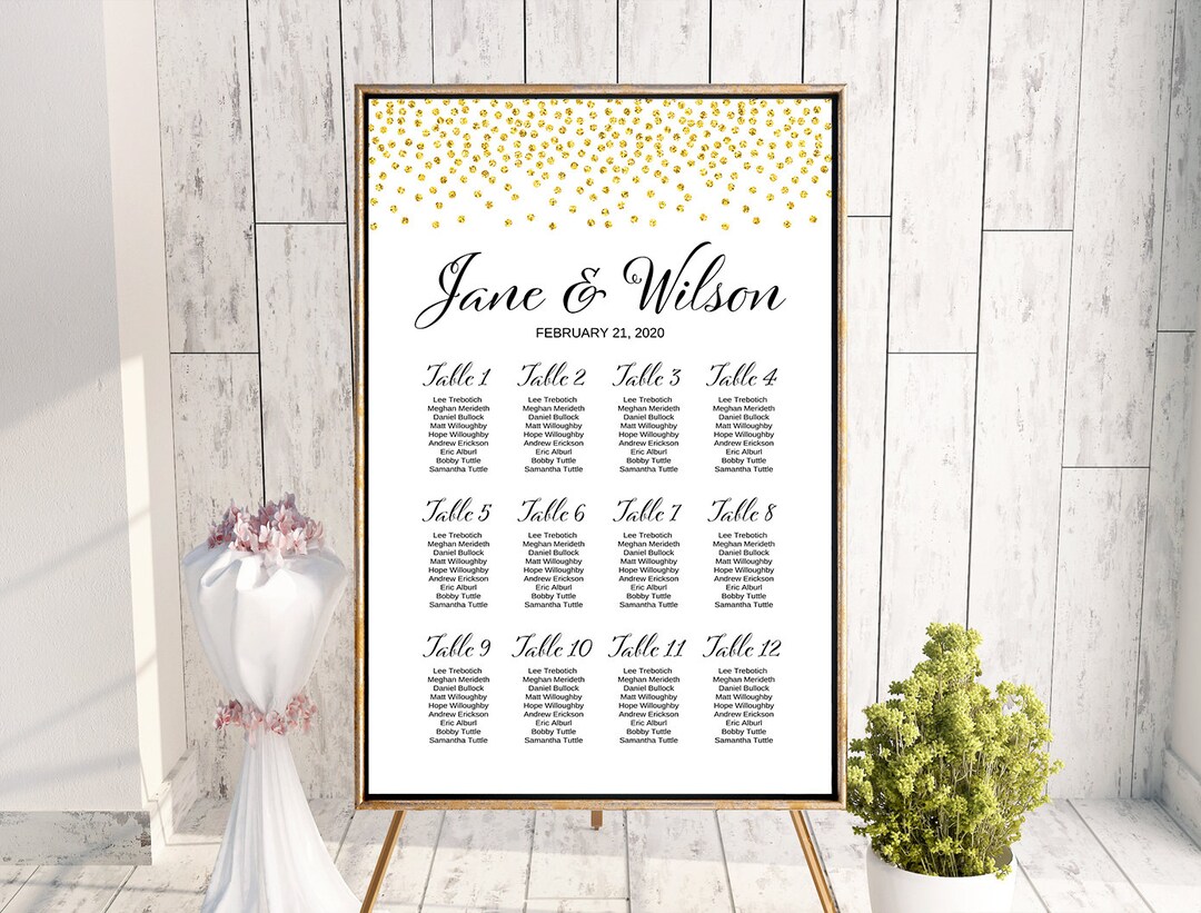 Gold Confetti Sprinkle Printable Wedding Seating Chart, Wedding Seating ...