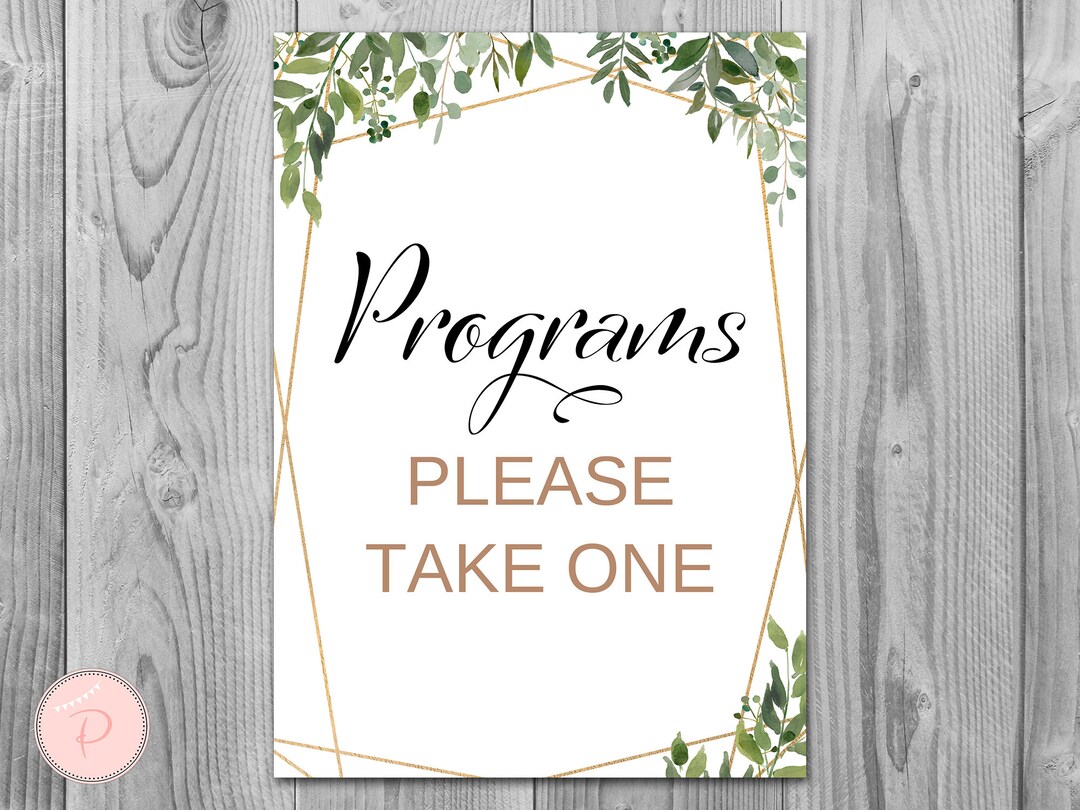 Greenery Wedding Programs Sign, Printable Program Sign, Wedding ...