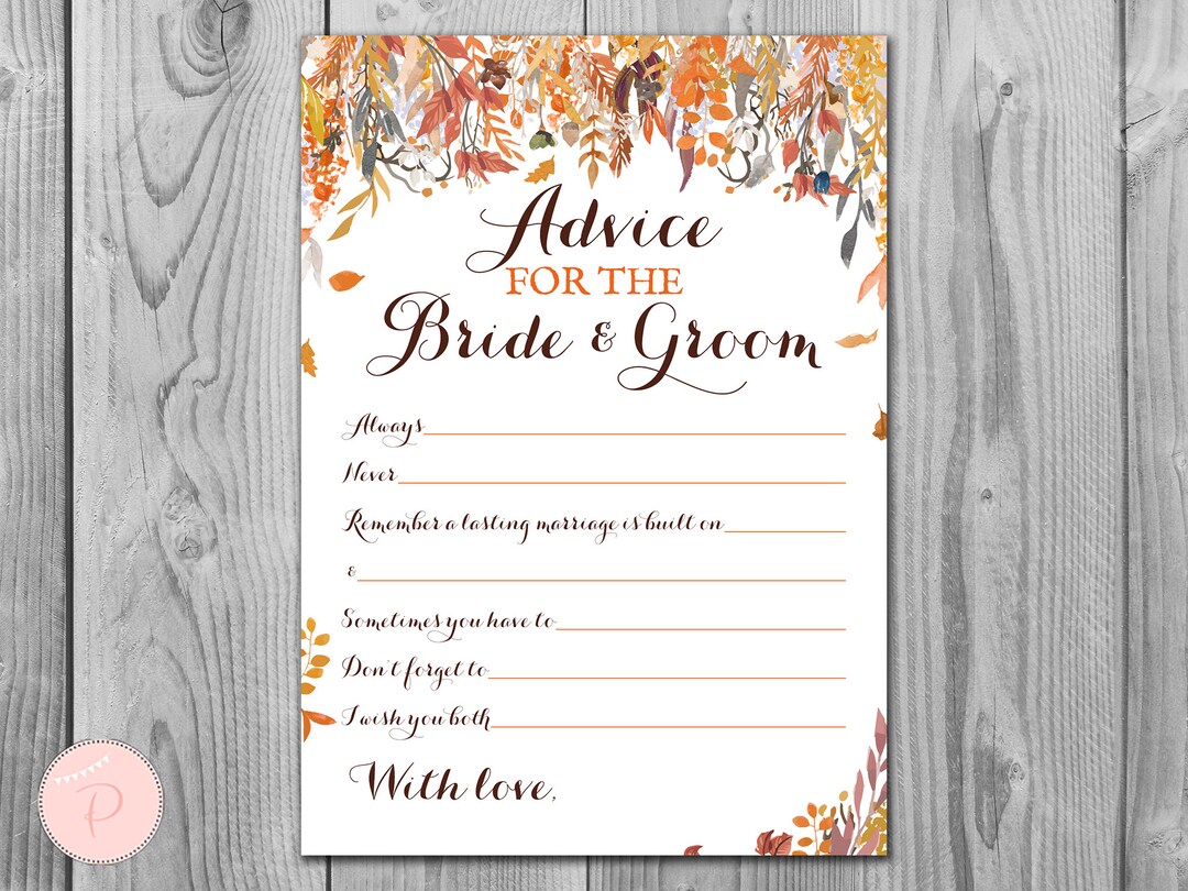 Autumn Fall Advice for Bride Groom Card & Sign, Printable Advice Cards ...