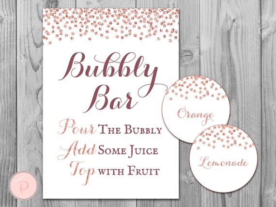 Rose Gold Bubbly Bar Sign With Juice Tags Mimosa Bar Sign | Etsy