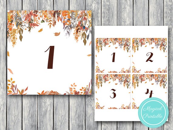Autumn Fall Wedding Table Numbers Printable DIY Table Number | Etsy