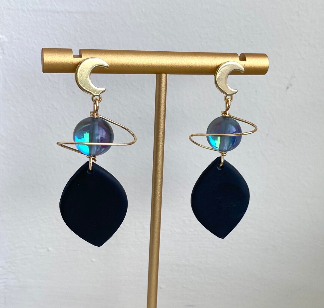 Saturn Return Handmade Clay and Gold Plated Dangle Earrings multiple ...