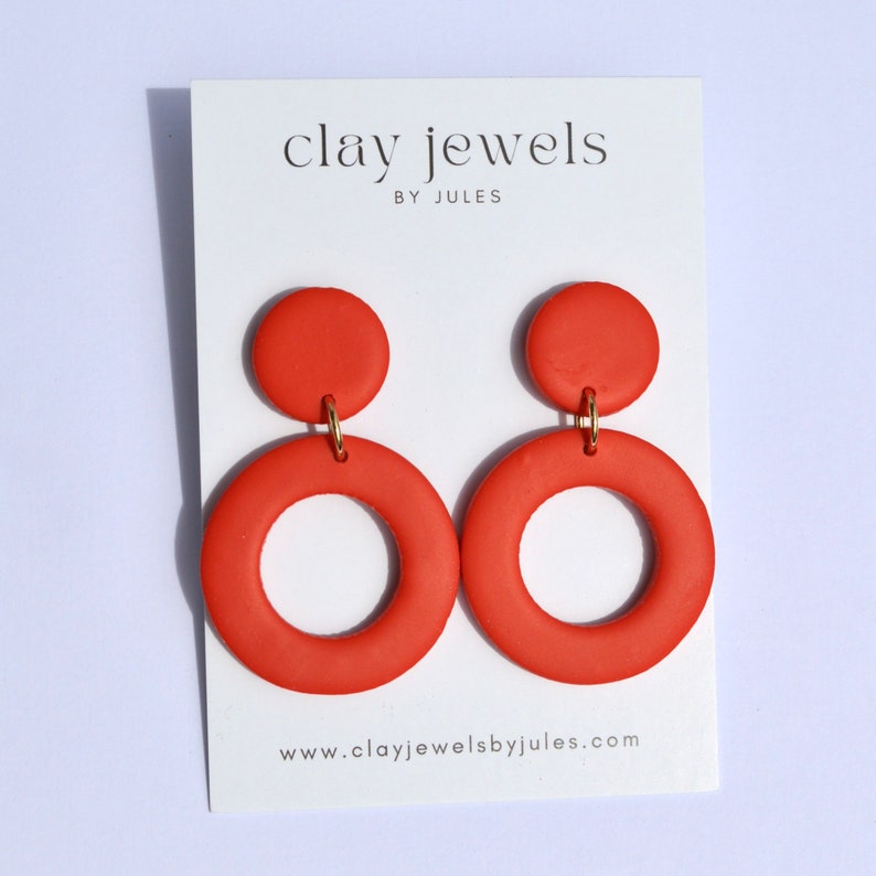 Bright Red Clay Funky Hoop Handmade Earrings | Etsy