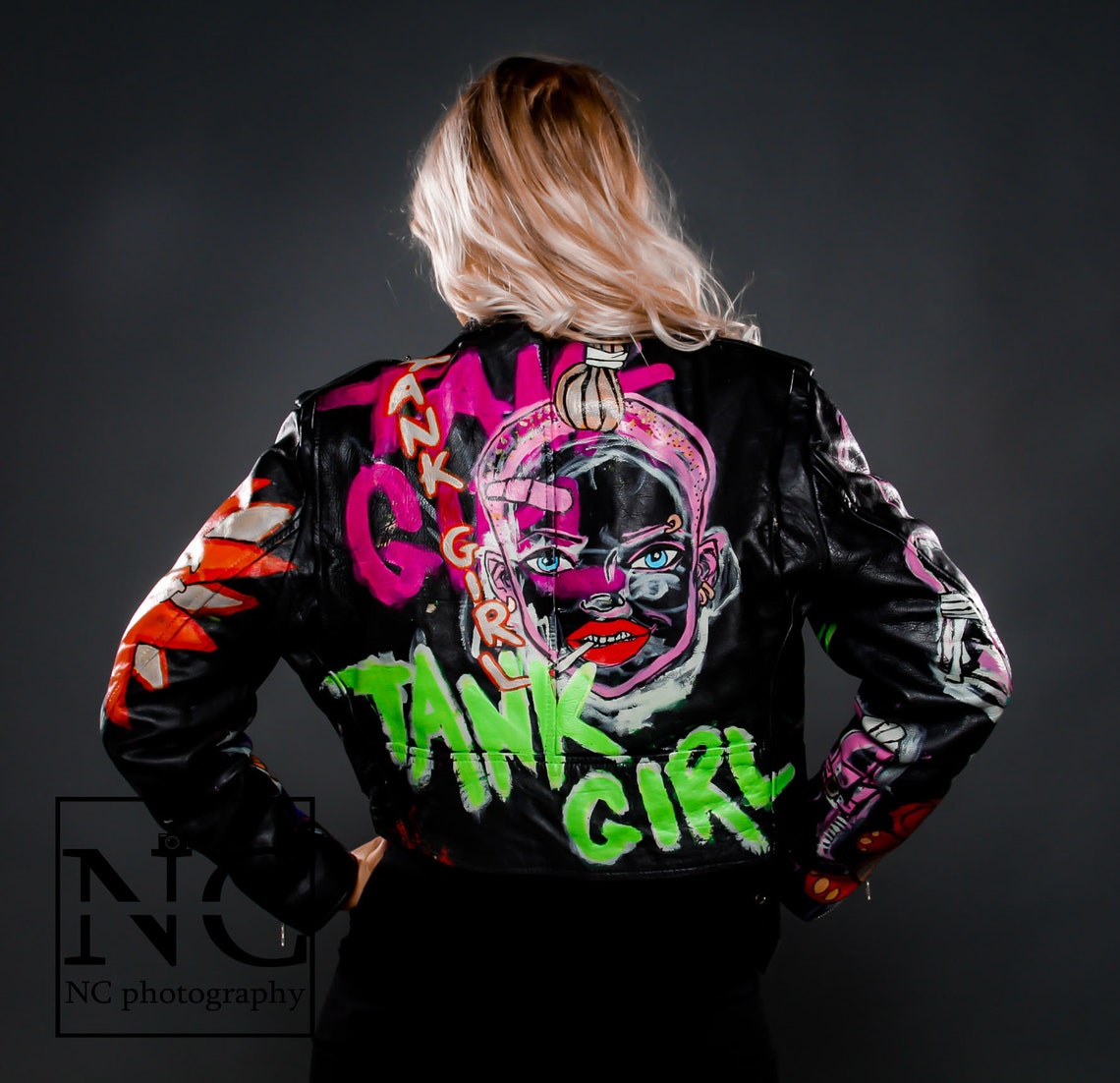 Tank Girl Hand Painted Leather Vintage Biker Jacker. Size: Small/medium ...