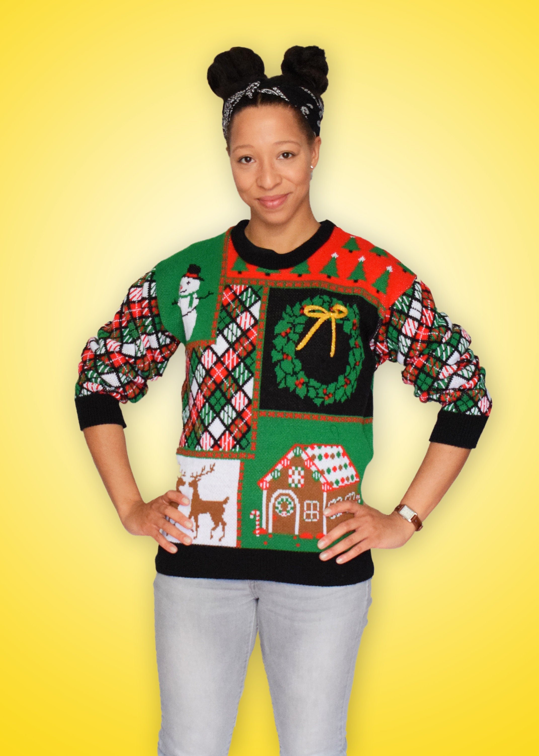 Patchwork Ugly Christmas Sweater - Festive Knit Unisex Christmas ...