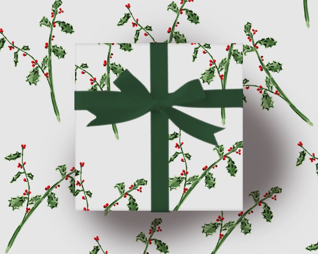 Holly Stem Wrapping Paper | Custom Wrapping Paper | Christmas Wrapping ...