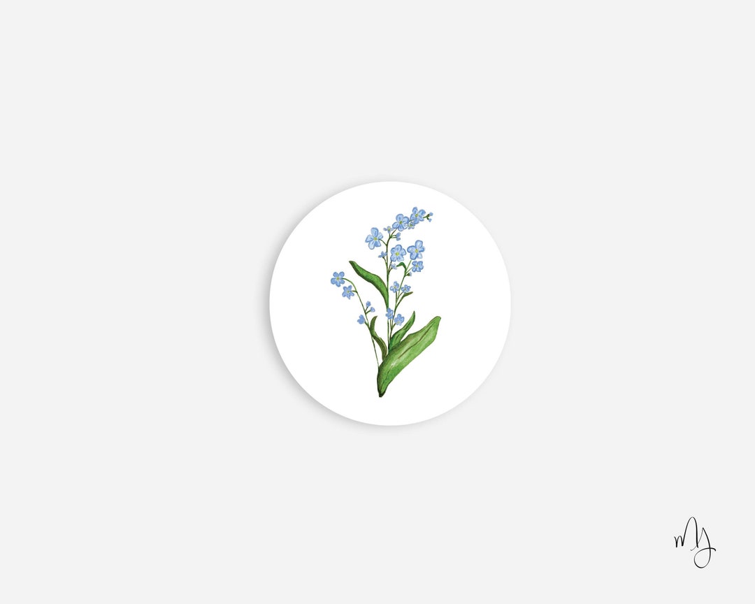 Hand-painted Forget-me-not Flower Stickers | 1.5" Round Floral Envelope ...