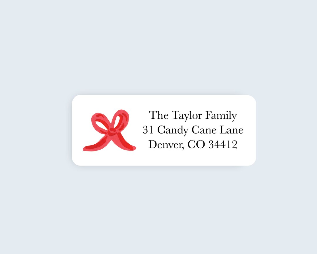 Christmas Red Bow Return Address Label Red Ribbon Address Sticker ...