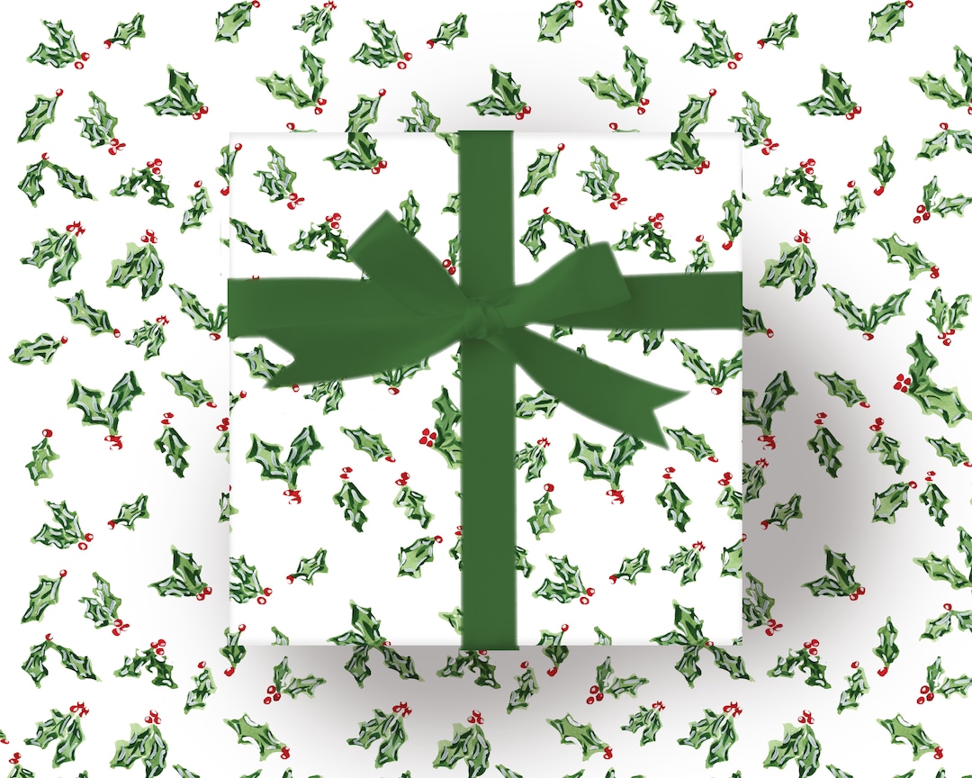 Holly Wrapping Paper | Custom Wrapping Paper | Christmas Wrapping Paper ...
